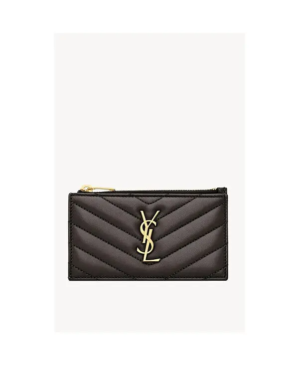 Saint Laurent Cassandre Matelasse Fragments Zipped Card Case - Urban Grey