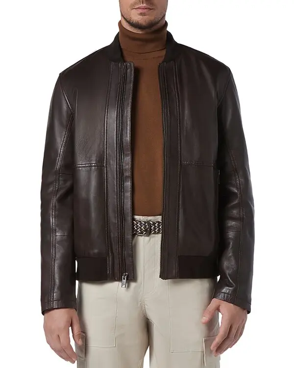 Andrew Marc Macneil Leather Bomber Jacket - Hickory