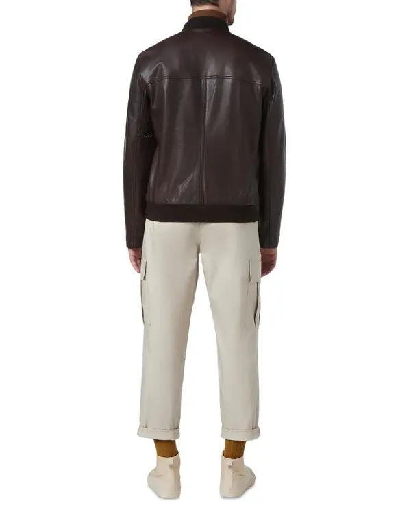 Andrew Marc Macneil Leather Bomber Jacket - Hickory