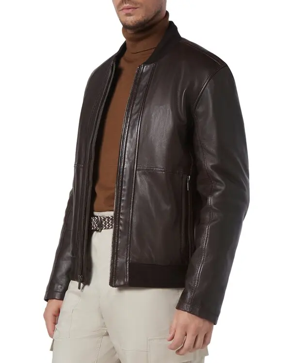 Andrew Marc Macneil Leather Bomber Jacket - Hickory