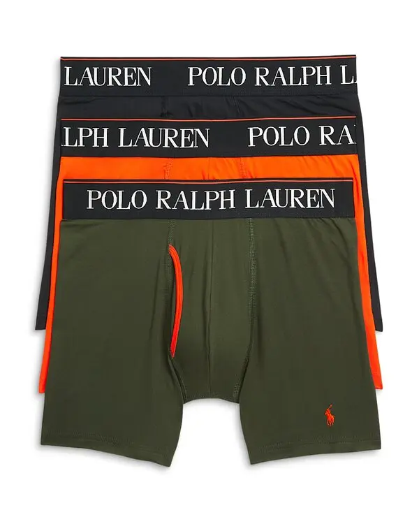 Polo Ralph Lauren Logo Waistband Boxer Briefs, Pack Of 3 - Active Orange/company Olive/polo Black