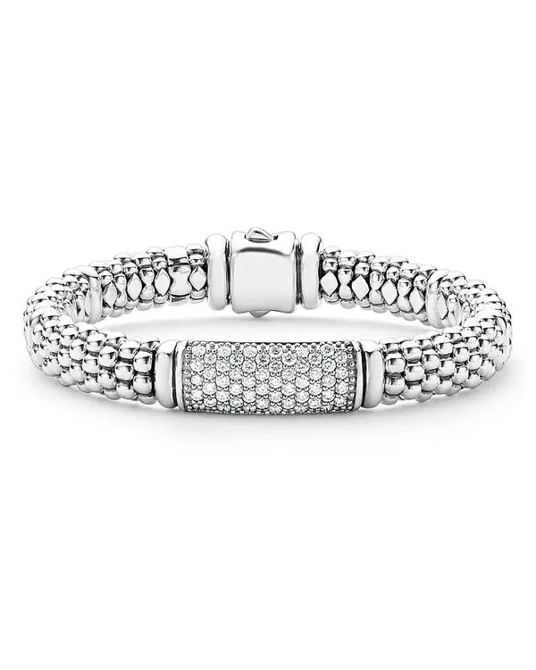 Lagos Sterling Signature Caviar Pave Diamond Bracelet - Silver