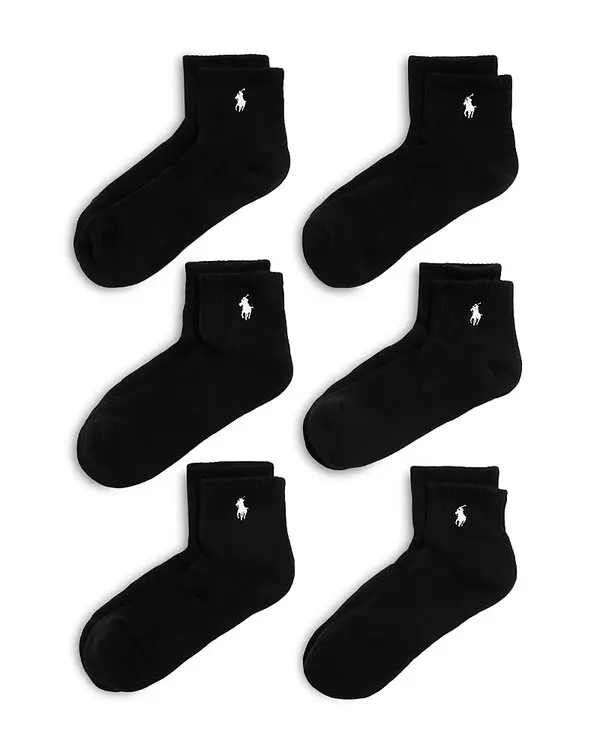 Polo Ralph Lauren Pack Of Six Cotton Blend Performance Quarter Socks - Black