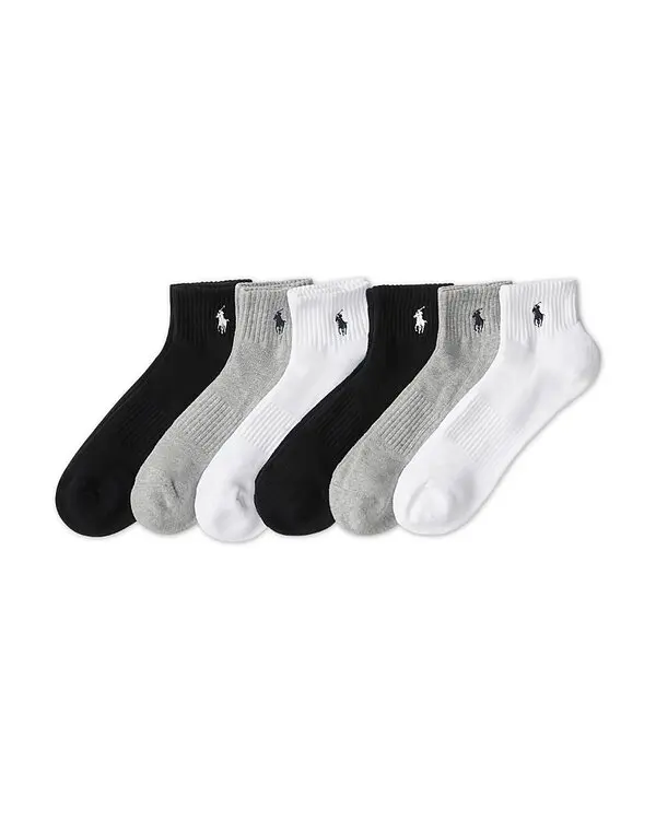 Polo Ralph Lauren Pack Of Six Cotton Blend Performance Quarter Socks - Ghast
