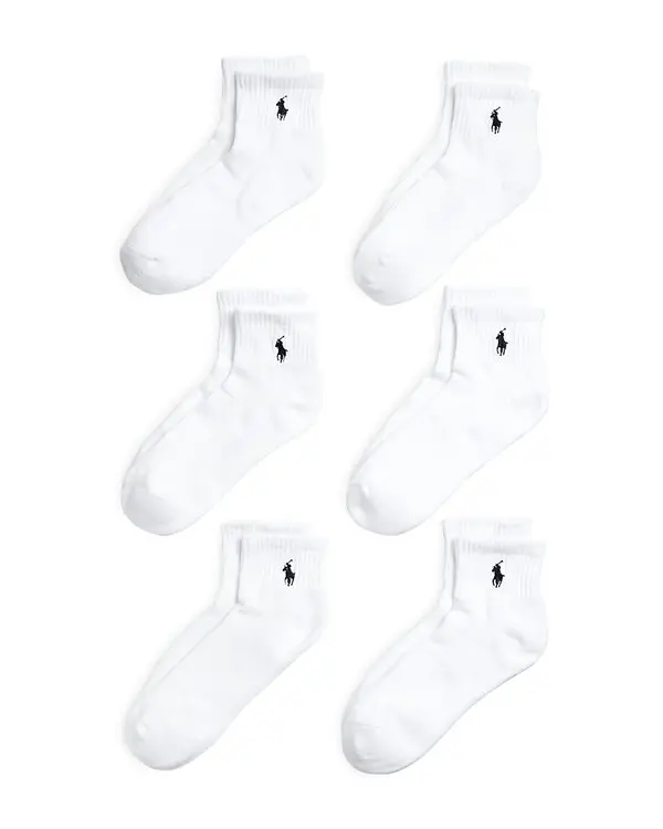 Polo Ralph Lauren Pack Of Six Cotton Blend Performance Quarter Socks - White