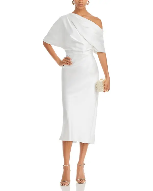 Amsale Draped Pencil Midi Dress - Ivory