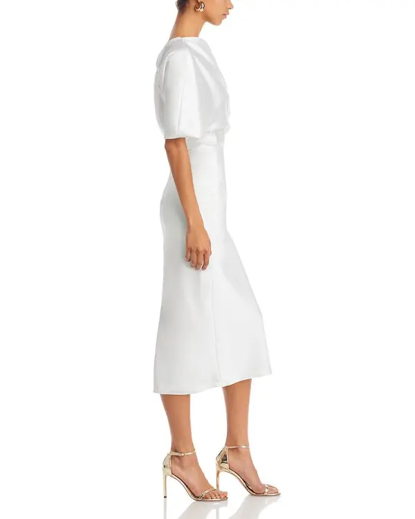 Amsale Draped Pencil Midi Dress - Ivory