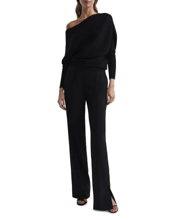 REISS Lorna Asymmetric Draped Knitted Jumper - Black