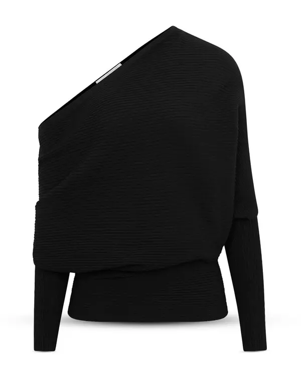 REISS Lorna Asymmetric Draped Knitted Jumper - Black