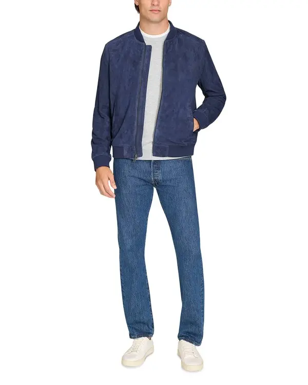 Cole Haan Suede Bomber Jacket - Navy