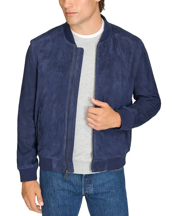 Cole Haan Suede Bomber Jacket - Navy