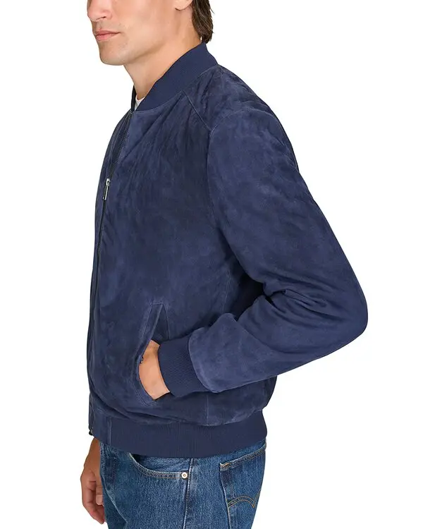 Cole Haan Suede Bomber Jacket - Navy