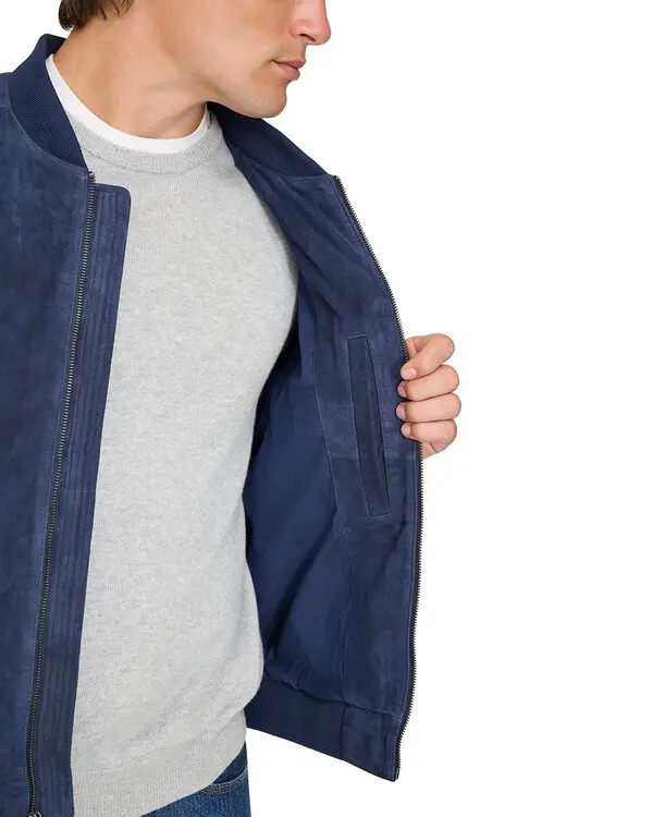 Cole Haan Suede Bomber Jacket - Navy