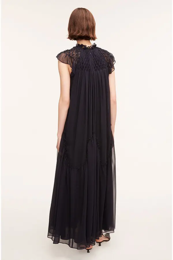 Rebecca Taylor Smocked Chiffon Dress In Blue / Navy - 50% Off | Editorialist