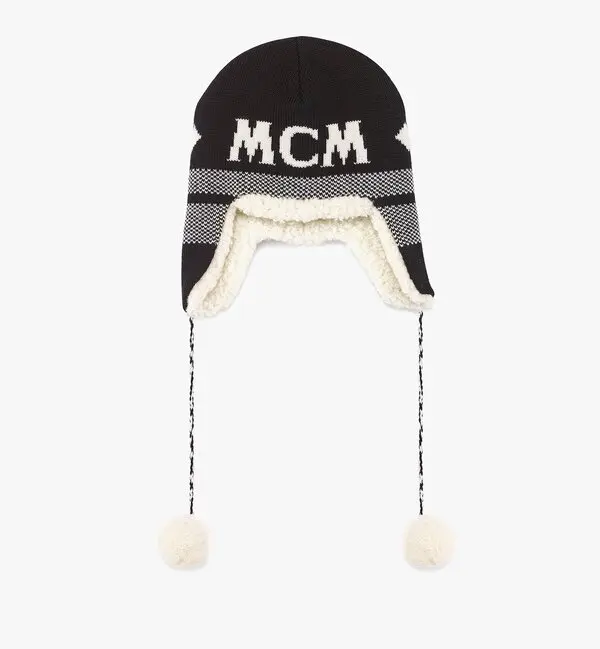 MCM Apres black wool ski hat Mcm Après-ski Cubic Monogram Jacquard Wool Beanie In Grey  main image 3