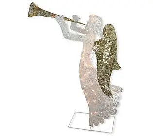 NORTHLIGHT 48' Lit Glittered Silver & Gold Trum Eting Angel - One-color