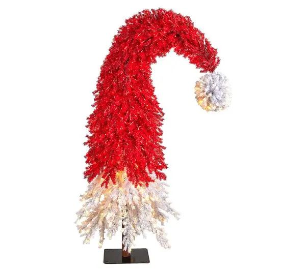 NEARLY NATURAL 9' Holiday Red Santa's Hat Tree Led - One-color
