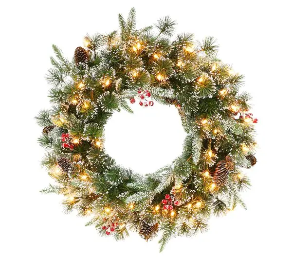 PULEO INTERNATIONAL Puleo Pre-lit 24' Decorated Christmas Wreath Wi Th 50 Lights - One-color