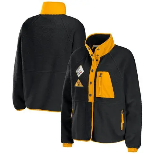 WEAR BY ERIN ANDREWS Pittsburgh Steelers Polar Fleece Raglan Full-snap Jacket - Black