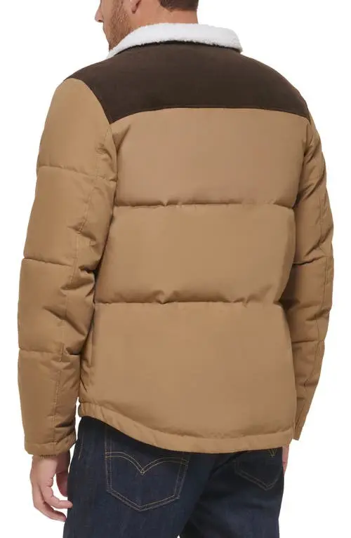LEVI'S High Pile Fleece Puffer Jacket - Tan Dark Brown Corduroy Yoke