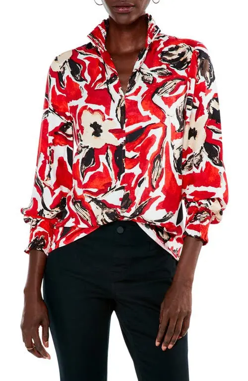 NIC+ZOE Petal Pop Print Smocked Blouse - Red Multi