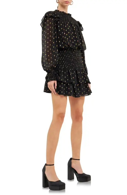 Endless Rose Metallic Dot Shirred Mini Dress