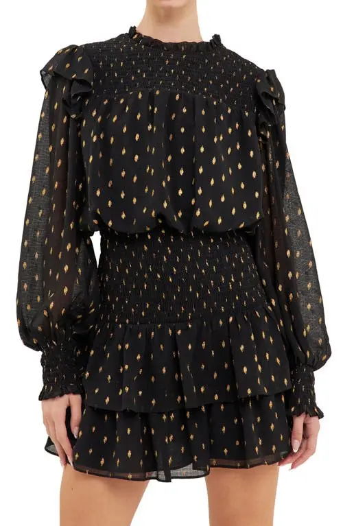 Endless Rose Metallic Dot Shirred Mini Dress