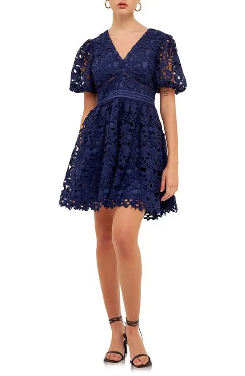 Endless Rose Puff Sleeve Lace Mini Dress In Navy - 25% Off | Editorialist