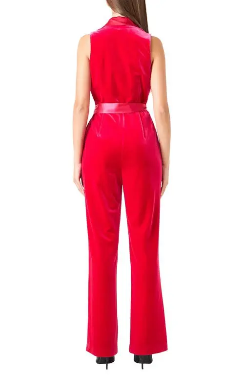 Endless Rose Satin Trim Velvet Jumpsuit - Fuchsia