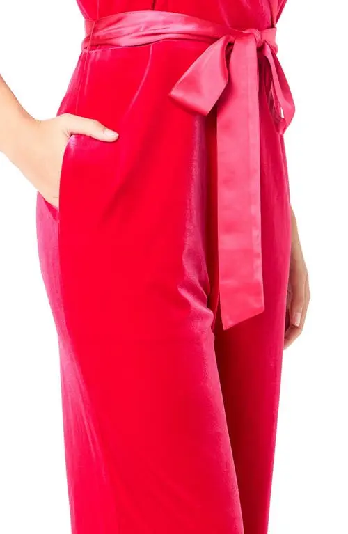 Endless Rose Satin Trim Velvet Jumpsuit - Fuchsia