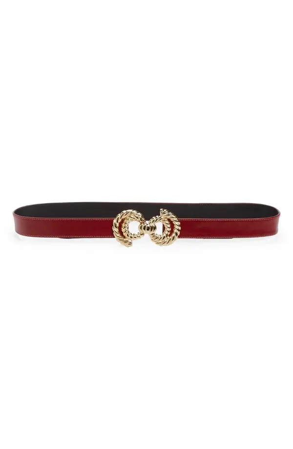RAINA BELTS Twisted Circle Buckle Leather Belt - Wine