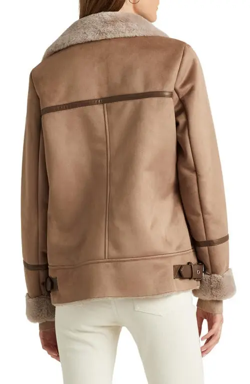 Ralph Lauren Faux Shearling Moto Jacket - Truffle