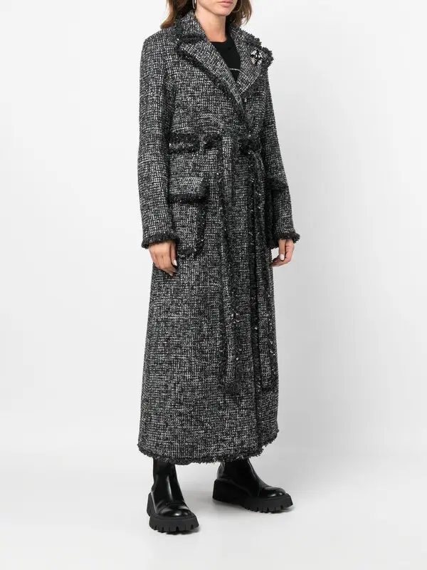 Philipp Plein Belted-waist Bouclé Coat