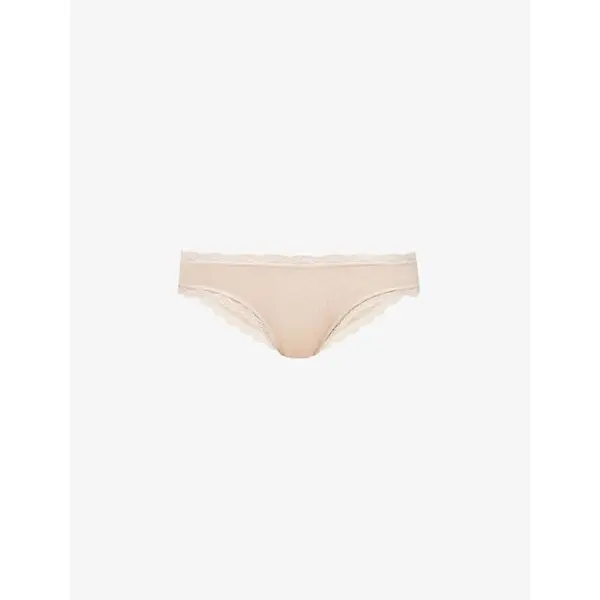 STRIPE & STARE High-rise Lace Stretch-jersey Briefs - Sand