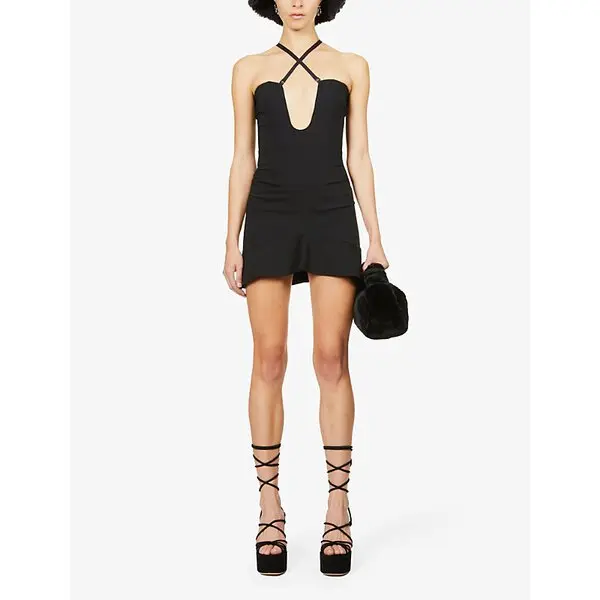 Knwls Dip Plunge-Neck Wool-Blend Mini Dress - Black | Editorialist