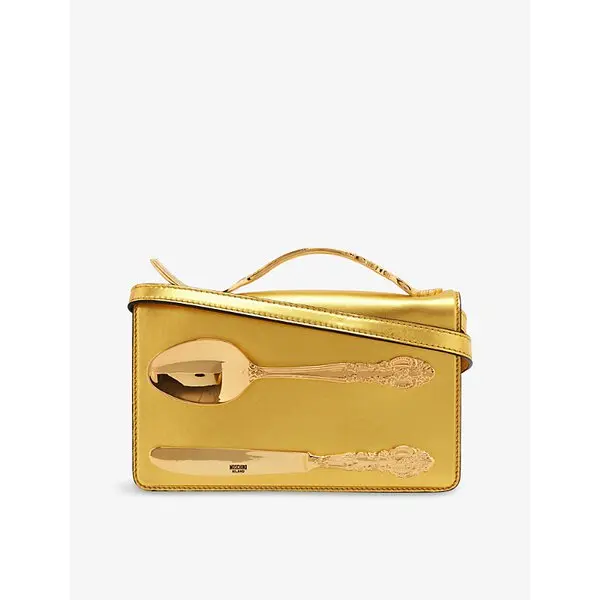 Moschino Cutlery Brand-engraved Leather Cross-body Bag