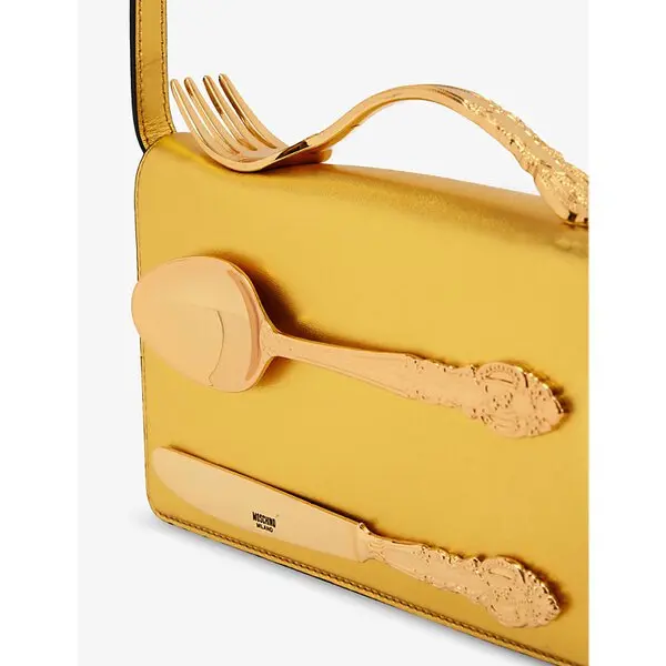 MOSCHINOゴールドプレートバッグ SS21 Moschino Couture Jeremy Scott Gold Biker Jacket Shoulder Bag