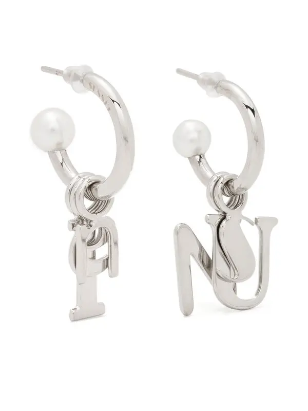 Sunnei Metal Letter Dangle Hoop Earrings - Silver