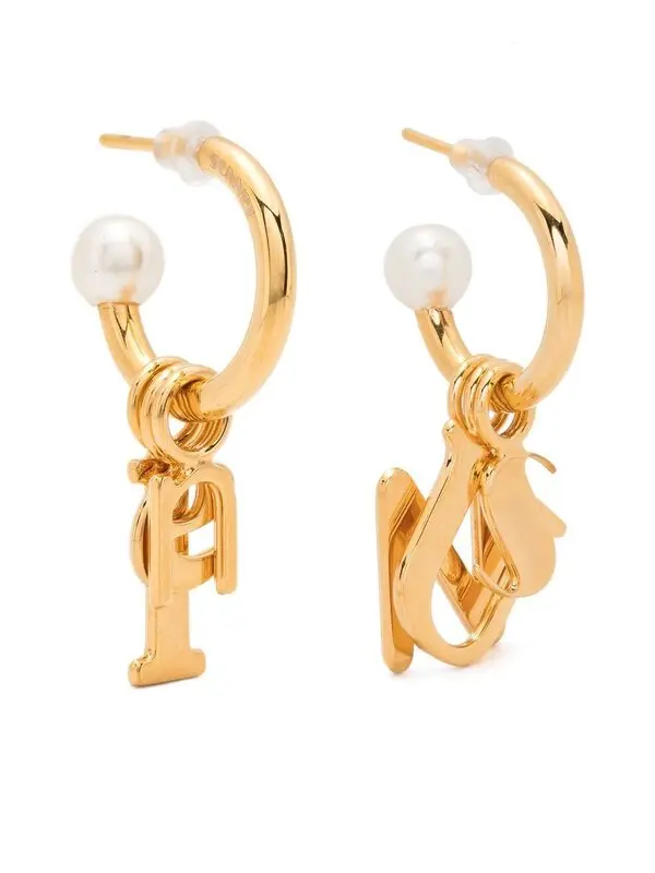 Sunnei Letter-pendant Hoop Earrings - Gold