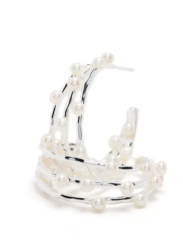 DOWER & HALL Medium Pearl Hoop Earrings - Silver