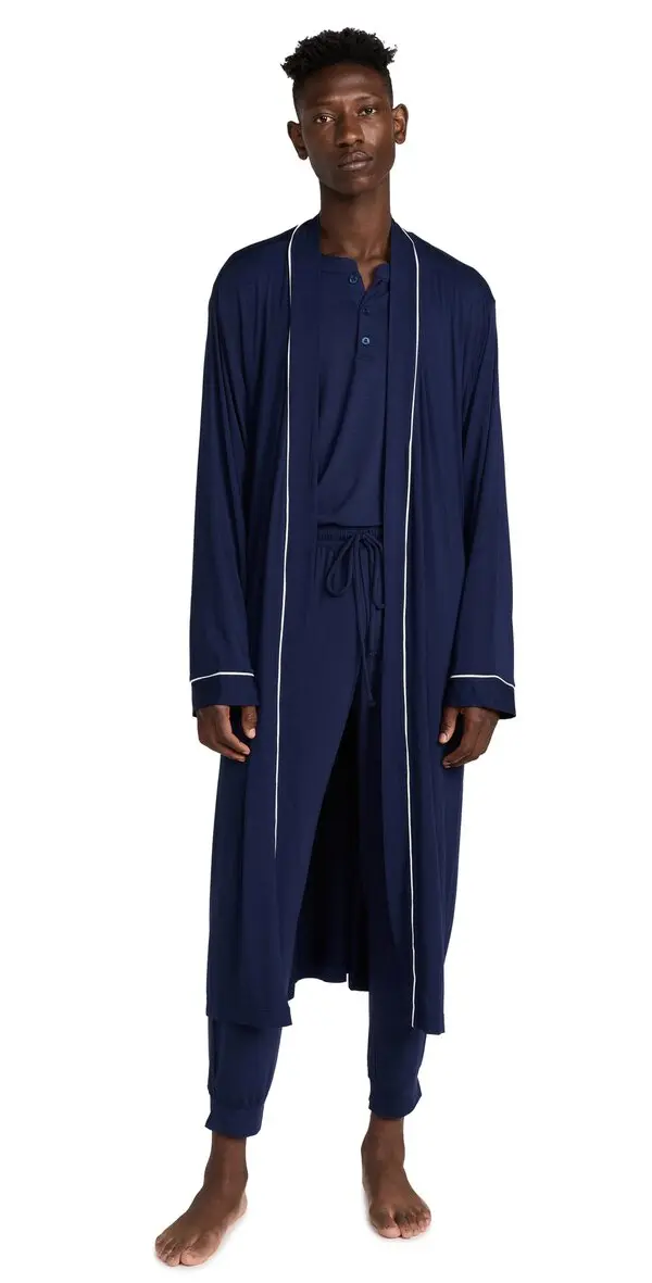 Eberjey William Modal Robe - True Navy/ivory