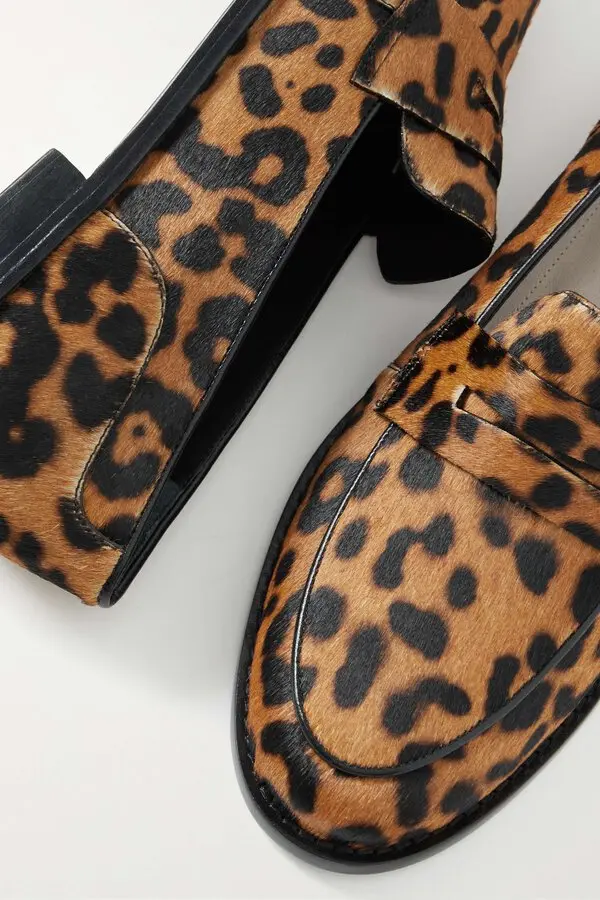 PORTE & PAIRE Leopard-print Calf Hair Loafers