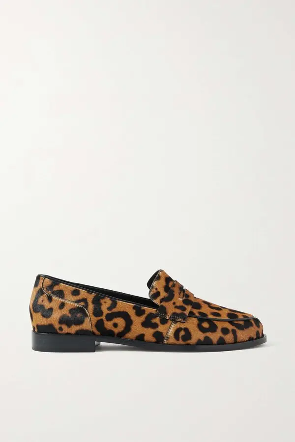 PORTE & PAIRE Leopard-print Calf Hair Loafers