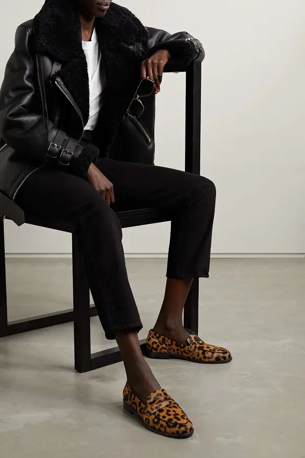 PORTE & PAIRE Leopard-print Calf Hair Loafers