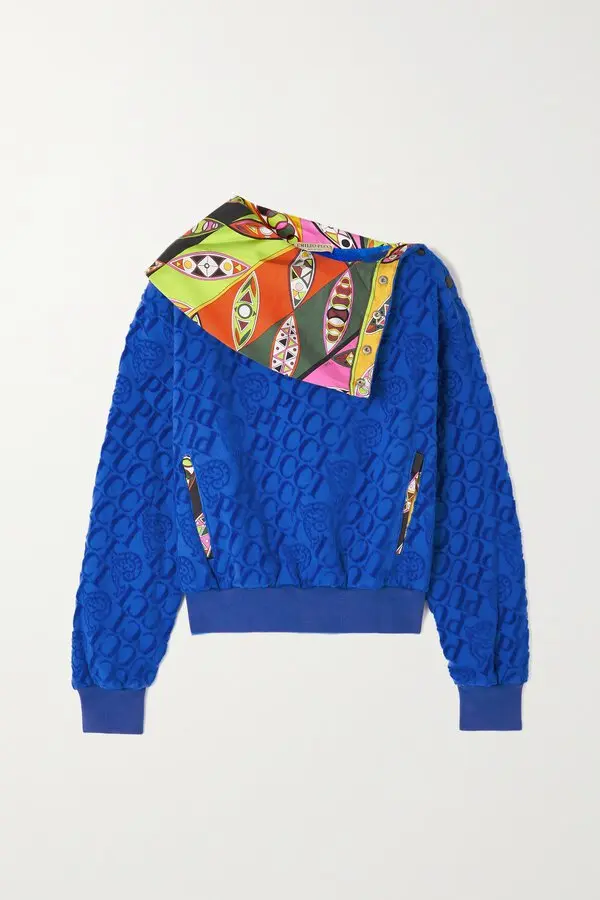 Emilio Pucci Silk-twill Collar Cotton-terry Sweatshirt