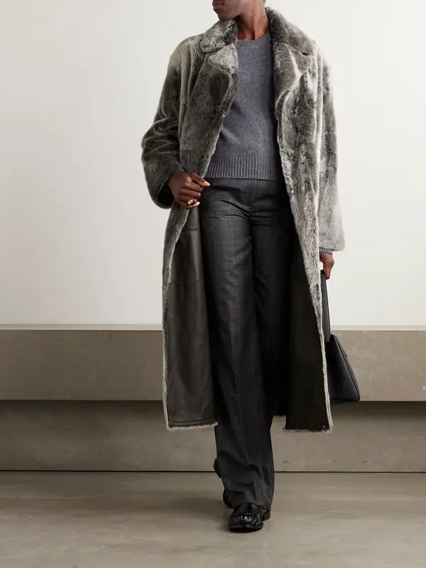 YVES SALOMON Double-breasted Shearling Coat - Green