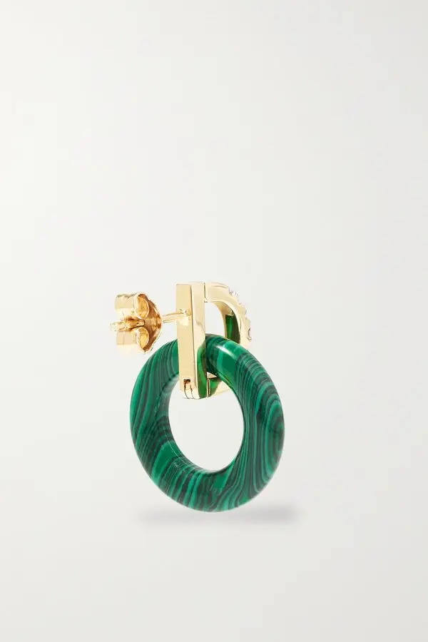 Mateo Door Knockers 14-karat Malachite And Diamond Hoop Earrings