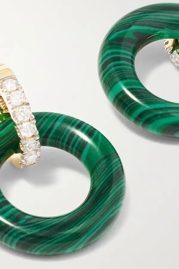 Mateo Door Knockers 14-karat Malachite And Diamond Hoop Earrings