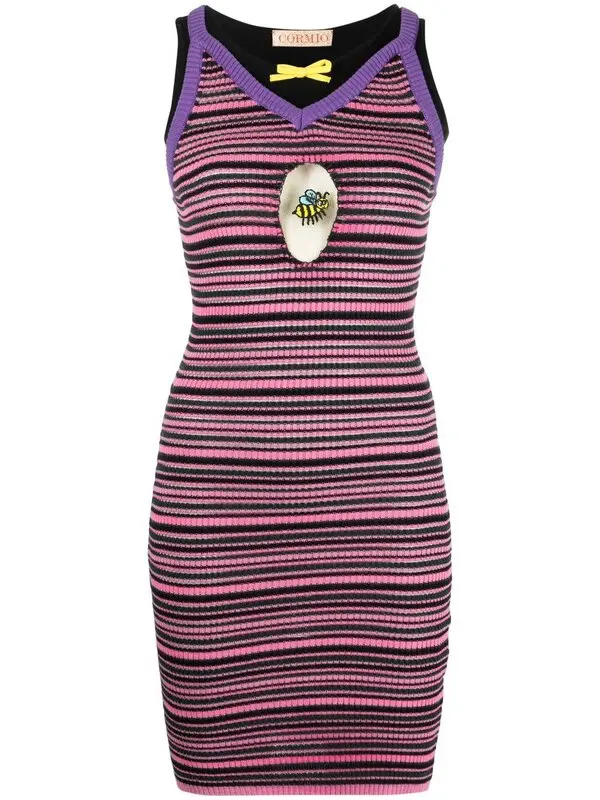CORMIO Striped Cotton-silk-cashmere Bodycon Dress