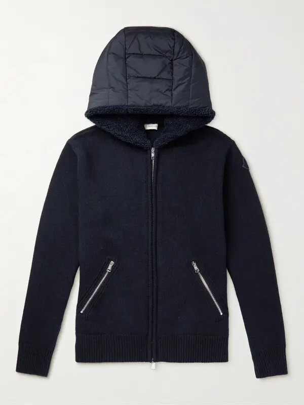 Moncler Shell-trimmed Wool Zip-up Hooded Sweatshirt